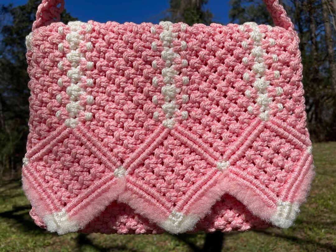 Vintage Pink and White Macrame Purse Handbag Handmade Easter Spring ...