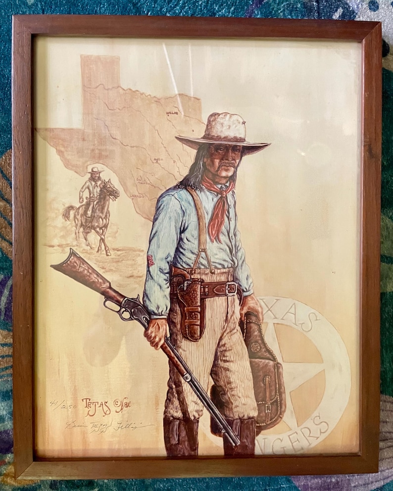 Vintage Signed and Framed Native American & Texas Ranger Art Prints ...