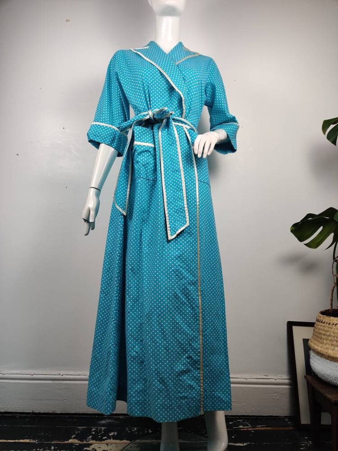 1950s Turquoise Blue Spotty Cotton Dressing Robe - Etsy