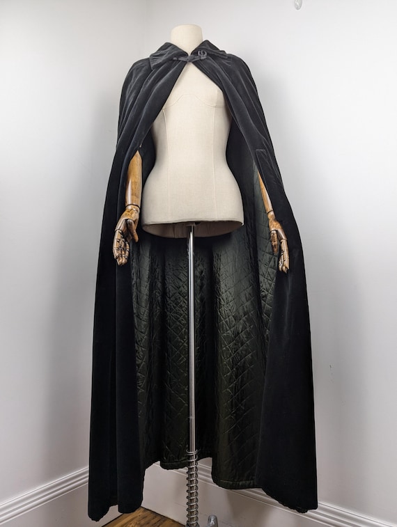 1970s Quad Black Velvet Full Length Cape - Gem