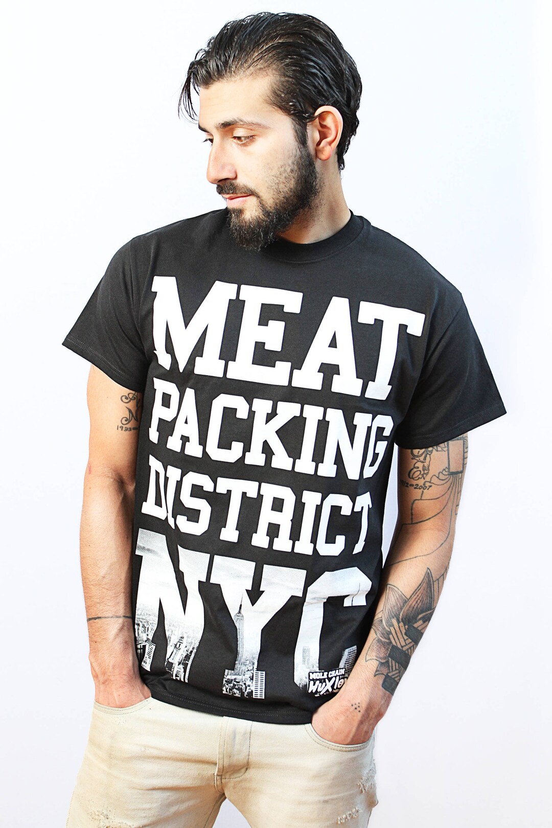 Meat Packing District NYC T-shirt: Empire State Building, Black Cotton ...