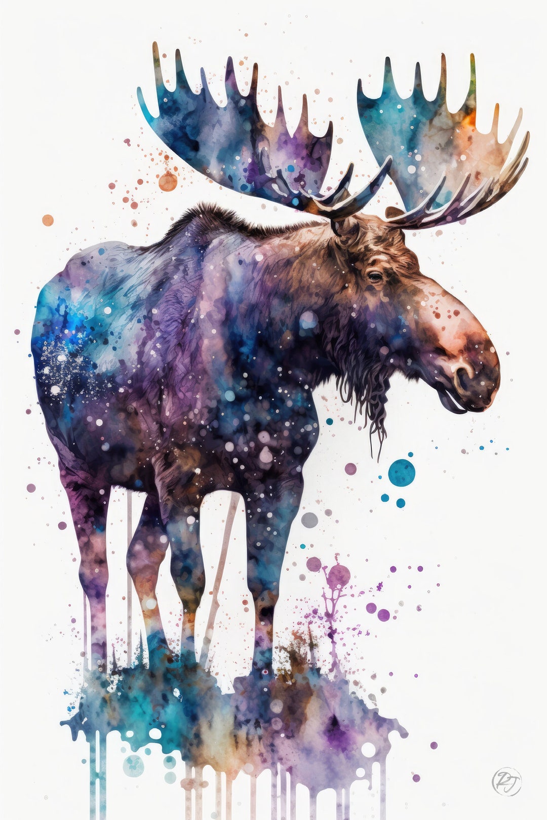 Moose Watercolor Art Print, Nursery Animal Canvas Print, Cute Decor ...
