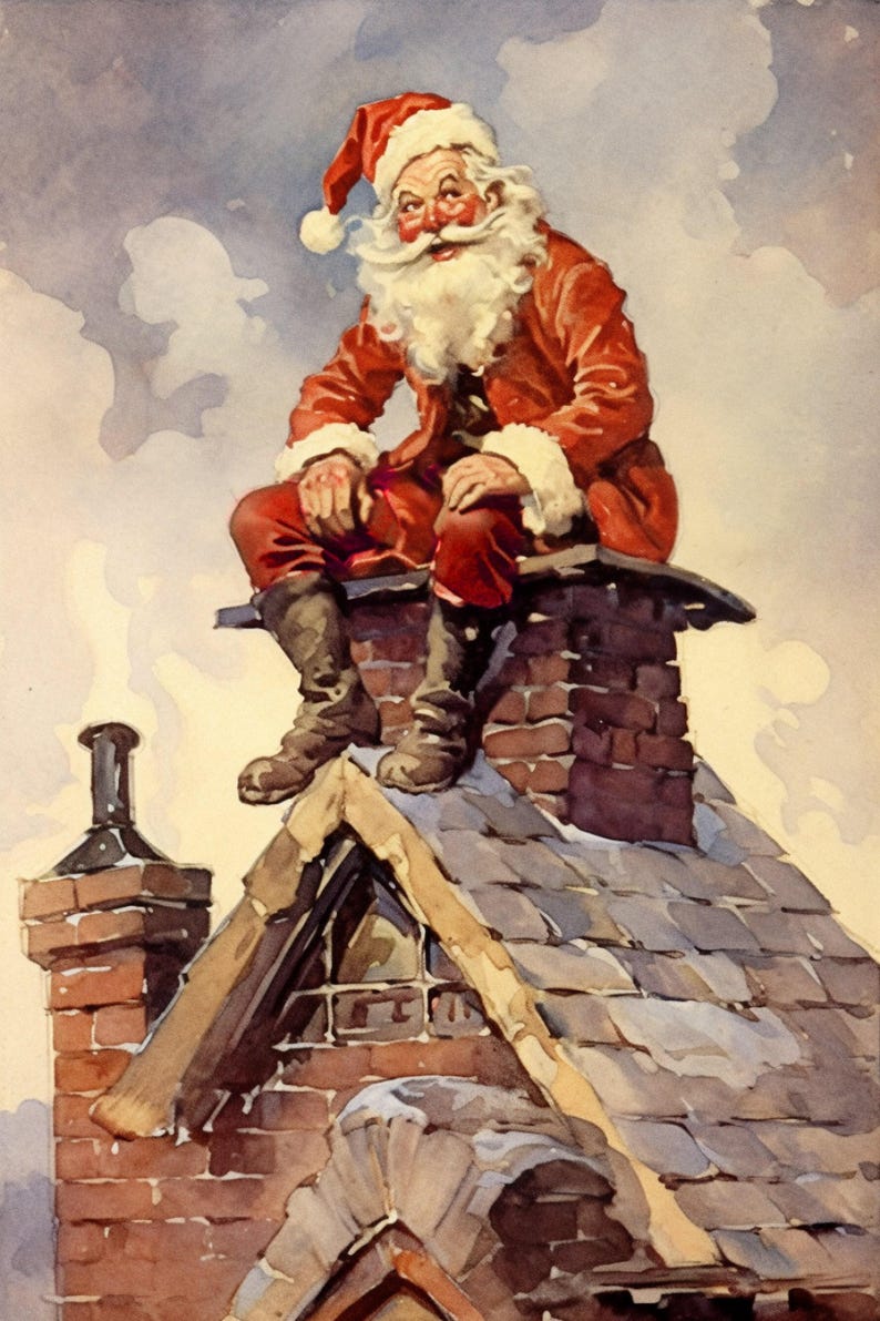 Norman Rockwell Style Santa Claus - Classic Christmas, Print on Canvas ...