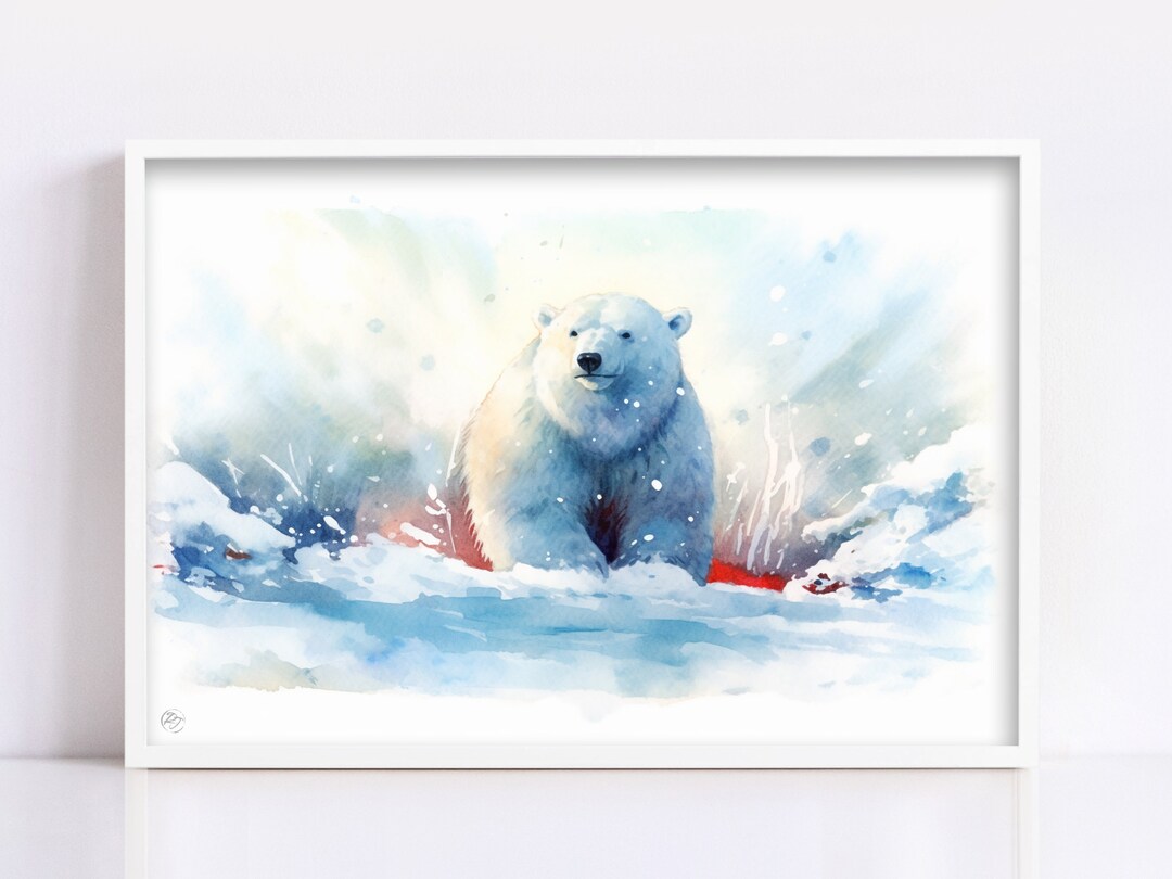 Icy Wonderland: Polar Bear Watercolor Painting - Giclee Print on Canvas ...