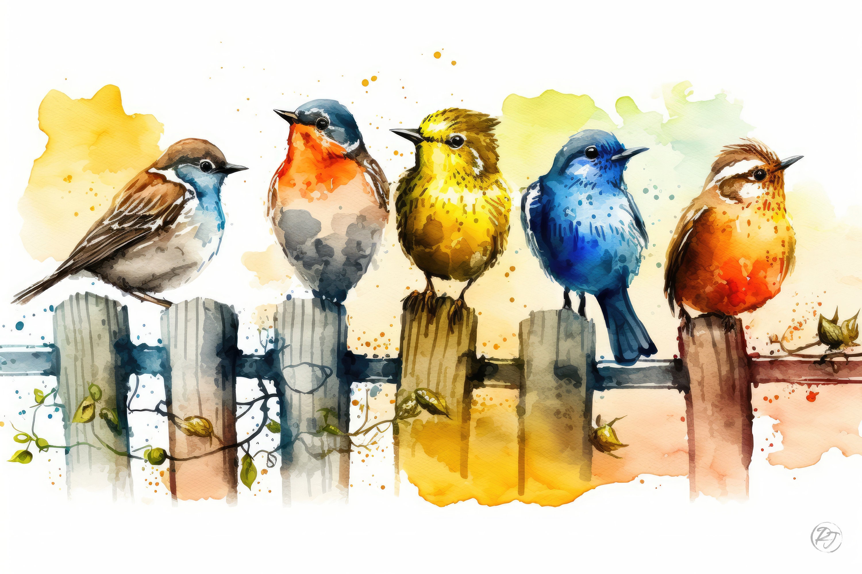 Birds Watercolor Art Print, Colorful Canvas Print, Nature Animals ...