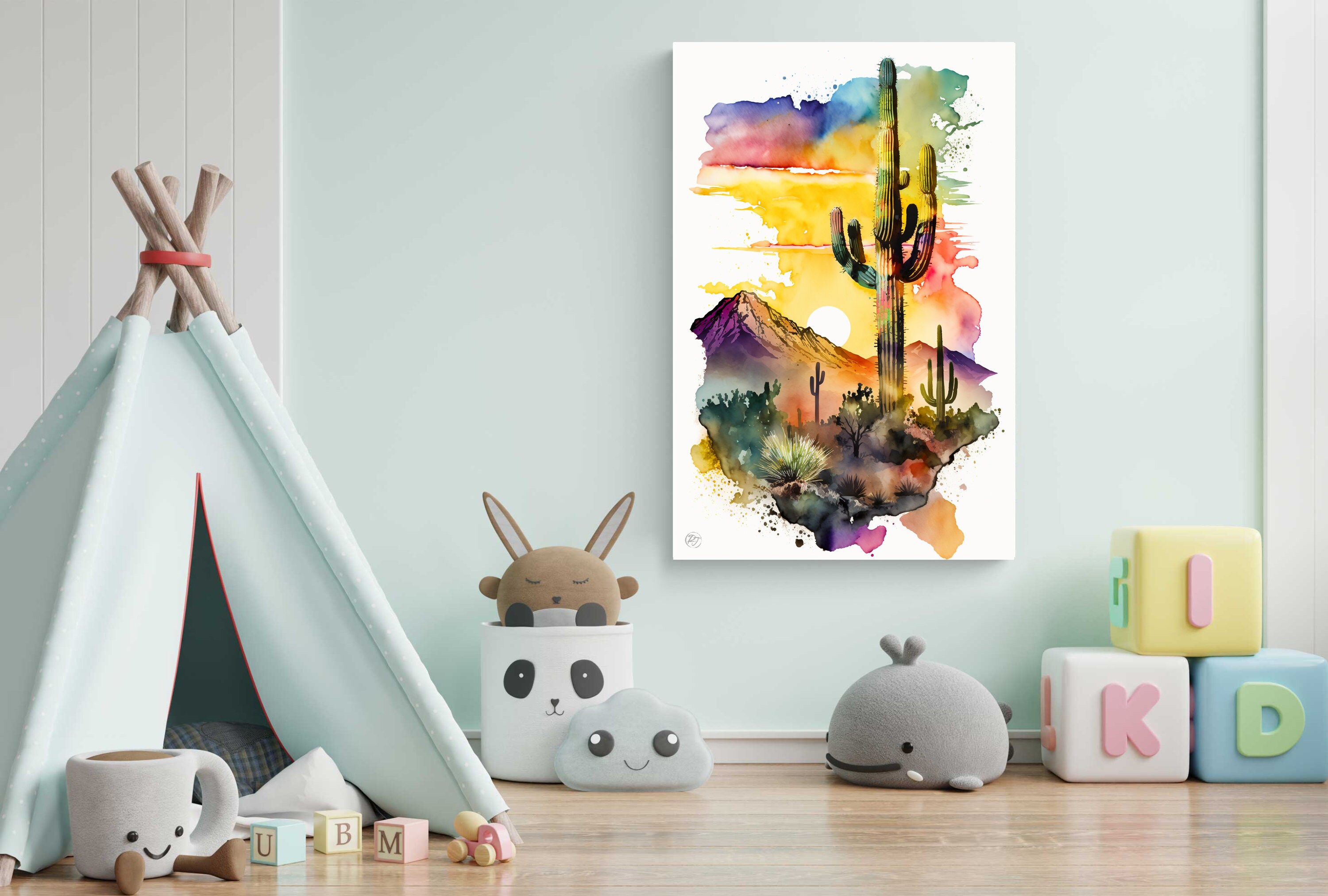 Sunset Over Desert: Watercolor Desert Landscape Print, Giclee Print ...