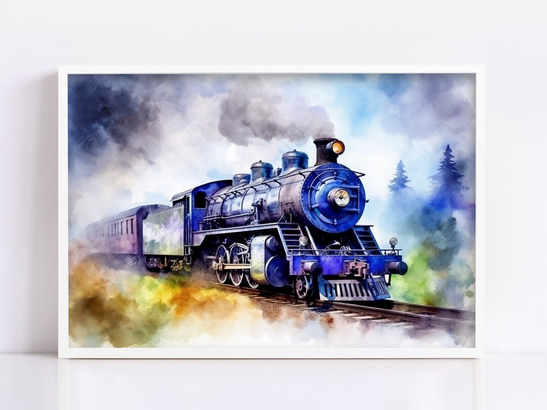 Railroad Beauty: Watercolor Train Art Print, Giclee Print on Canvas ...