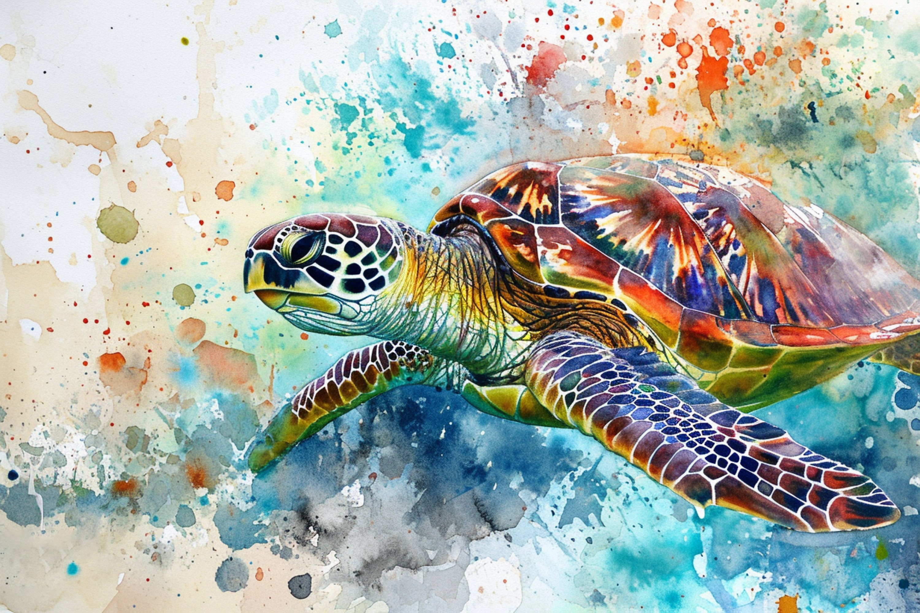 Colorful Sea Turtle Aquatic Beauty: Watercolor Giclee Print on Canvas ...