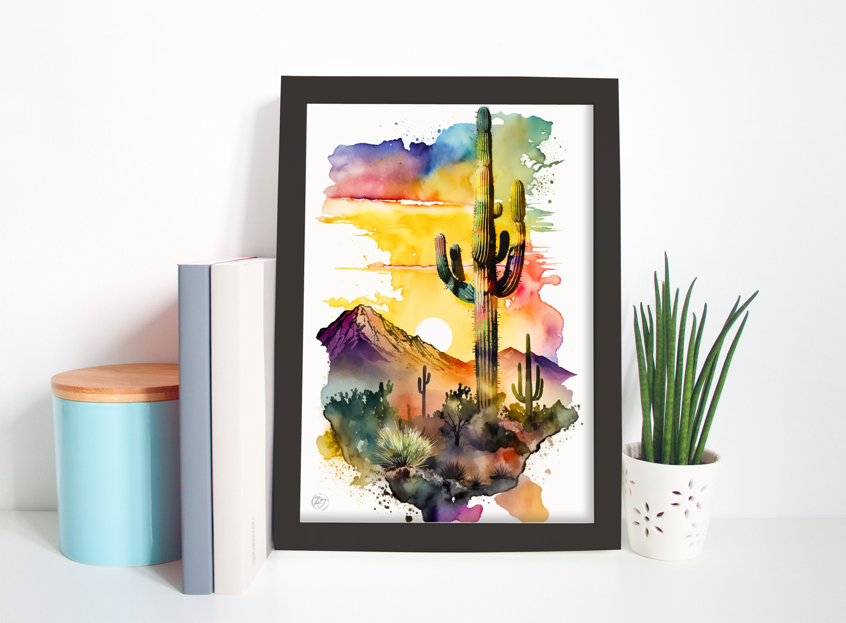 Sunset Over Desert: Watercolor Desert Landscape Print, Giclee Print ...