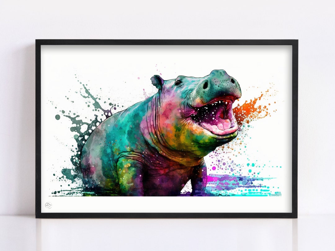Hippo Serenity: Watercolor Hippopotamus Art Print, Giclee Print on ...