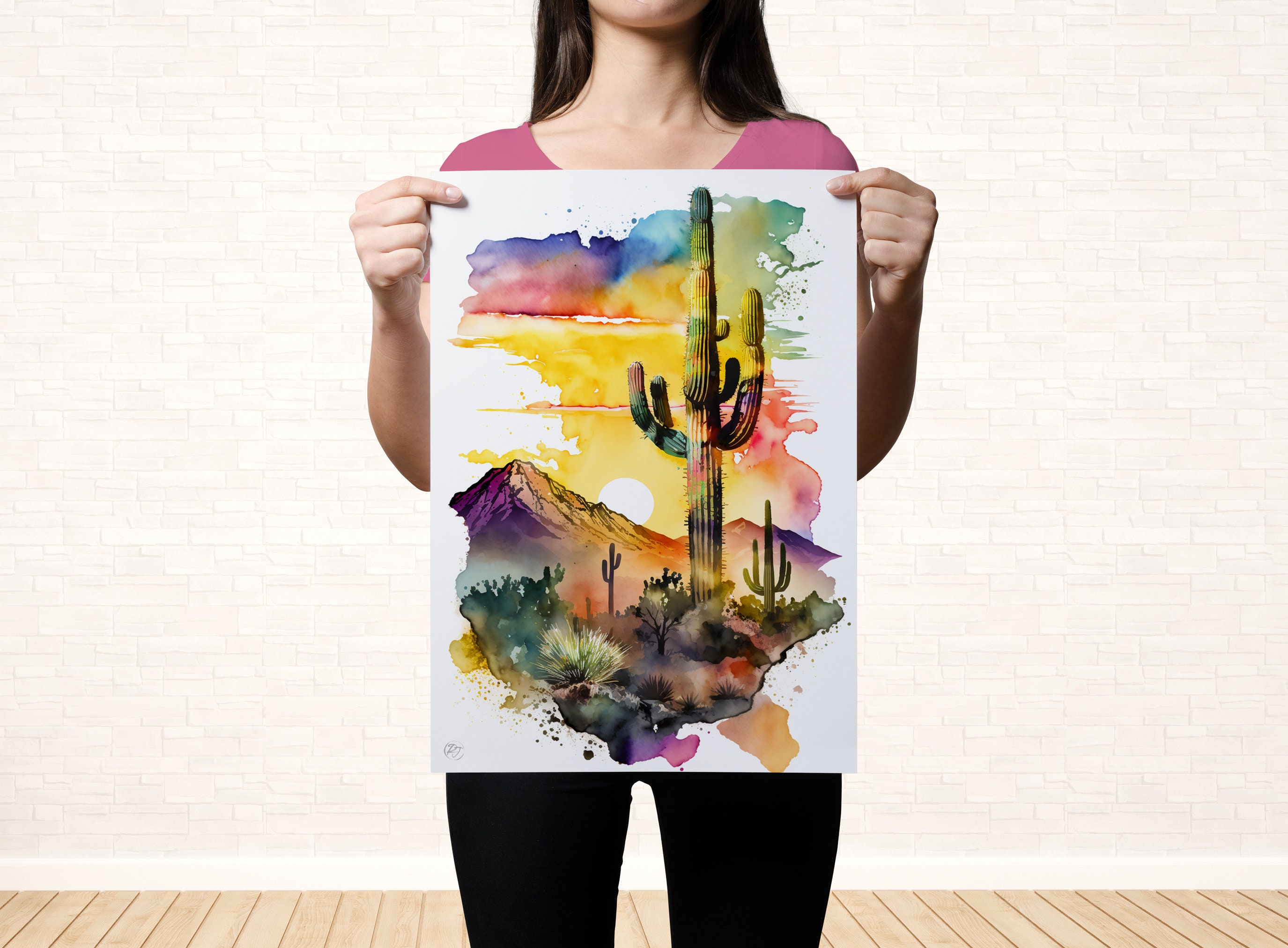 Sunset Over Desert: Watercolor Desert Landscape Print, Giclee Print ...