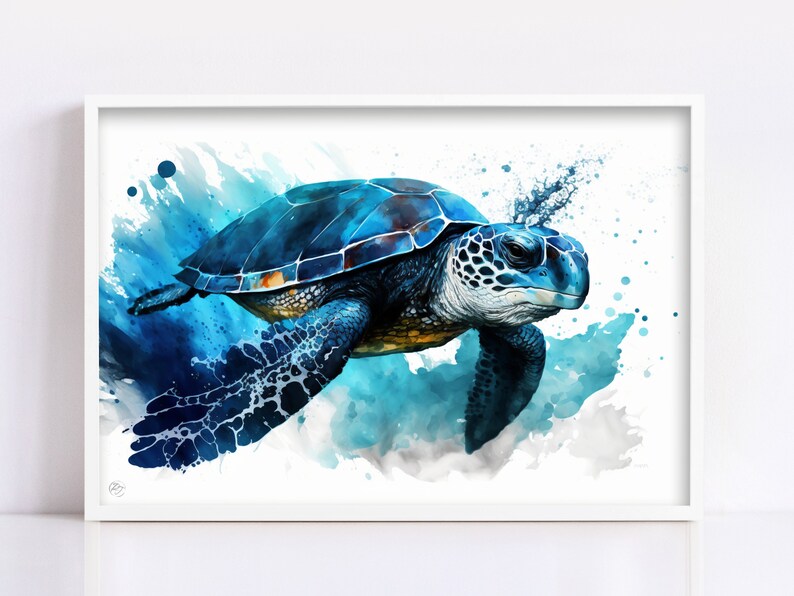 Ocean's Guardian: Watercolor Sea Turtle Wall Art, Giclee Print on ...