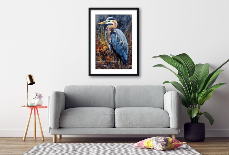 Waterside Blue Heron Watercolor Art for Wall Display, Giclee Print on ...