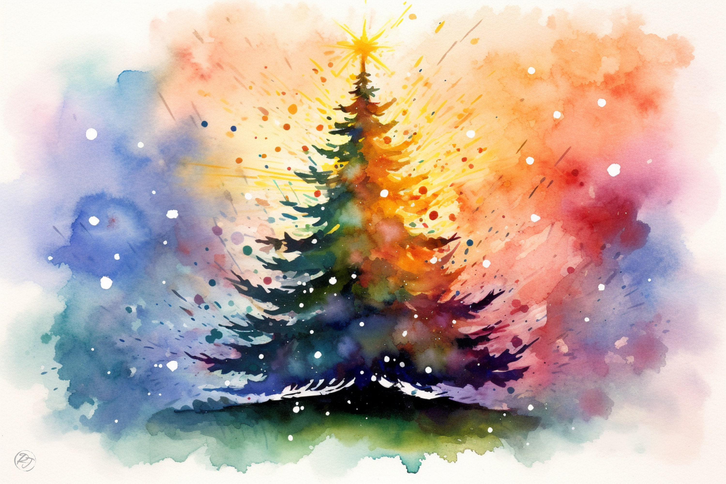 Charming Watercolor Christmas Tree Winter Wonderland Art, Print on ...