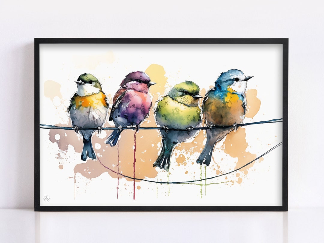 Avian Harmony: Watercolor Birds Wall Art, Giclee Print on Canvas ...