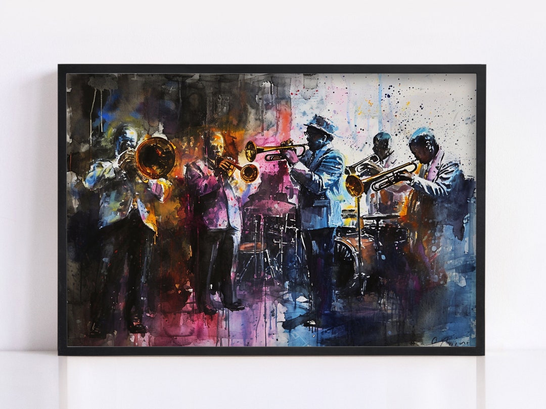 Soulful Jazz Band Watercolor Print – Jazz Wall Art, Giclee Print on Canvas, Artist Paper ...