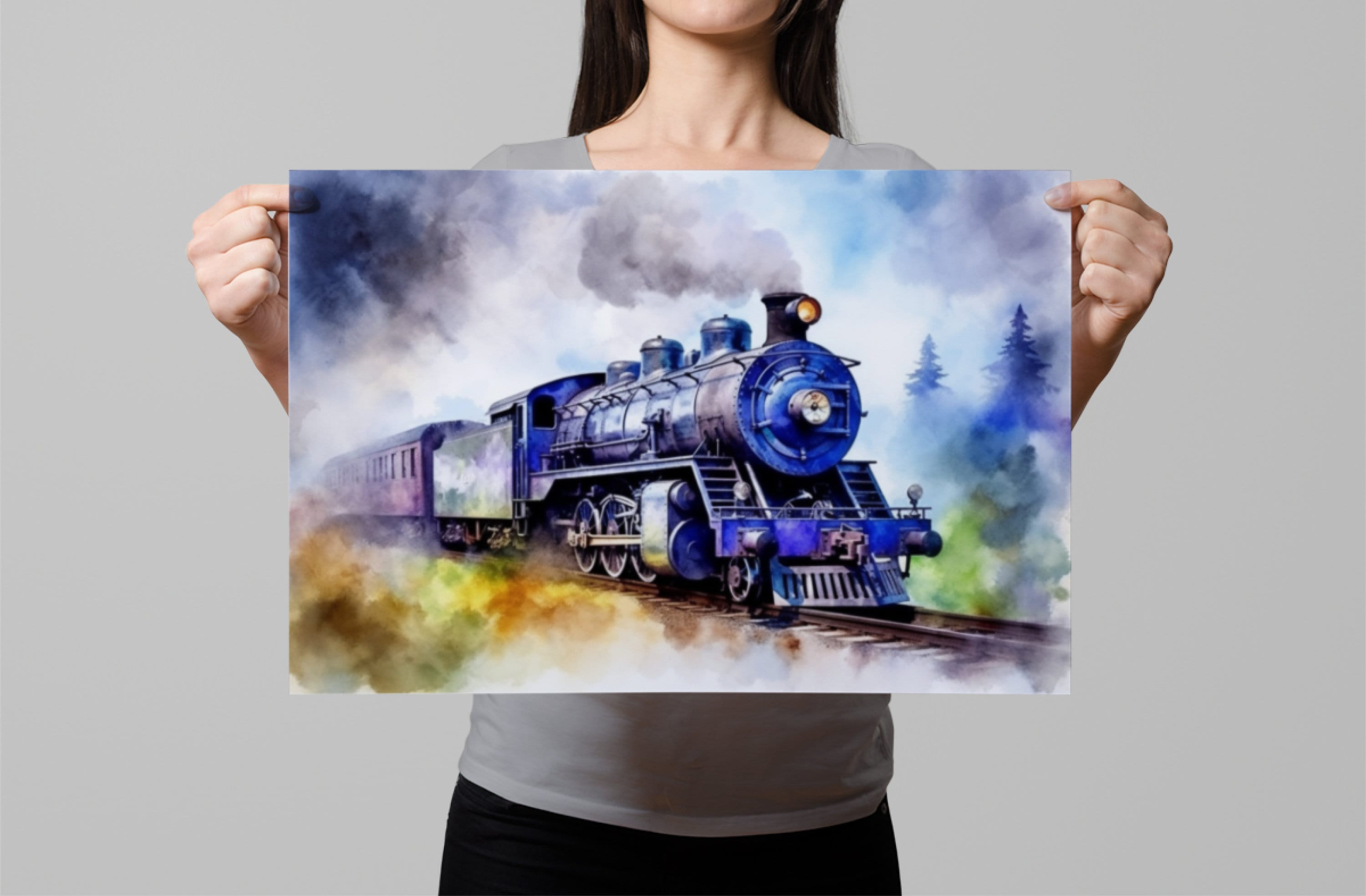 Railroad Beauty: Watercolor Train Art Print, Giclee Print on Canvas ...