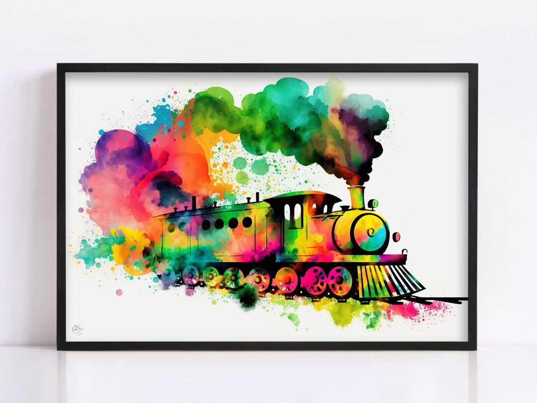 Steam Train Elegance: Watercolor Railroad Wall Decor, Giclee Print on ...