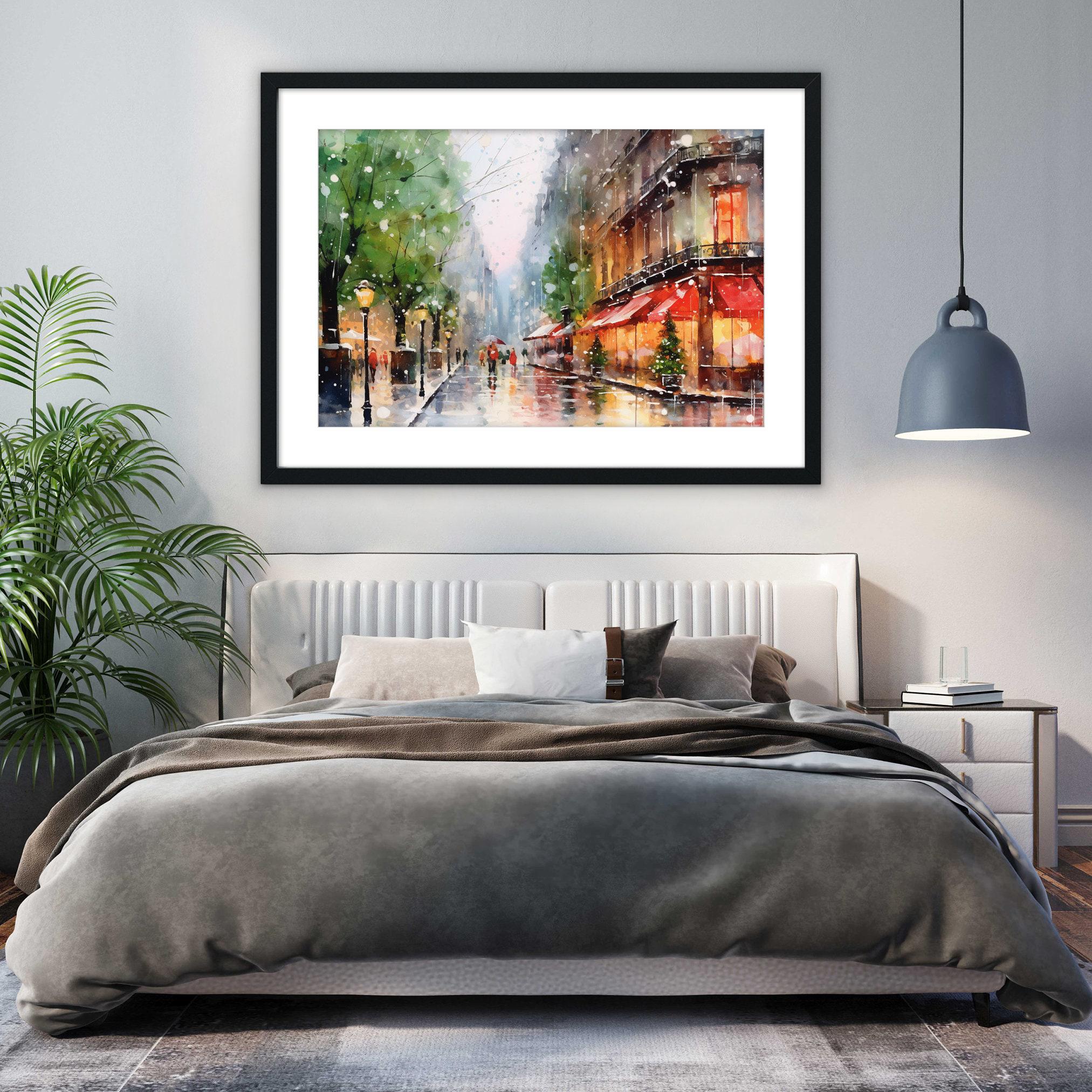 Snowy Christmas Town Watercolor - Rustic Holiday Decor, Print on Canvas ...
