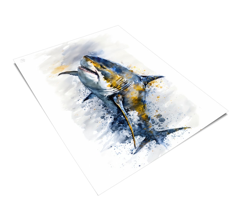 Shark Watercolor Art Print, Shark Canvas Print, Shark Framed Wall Art ...