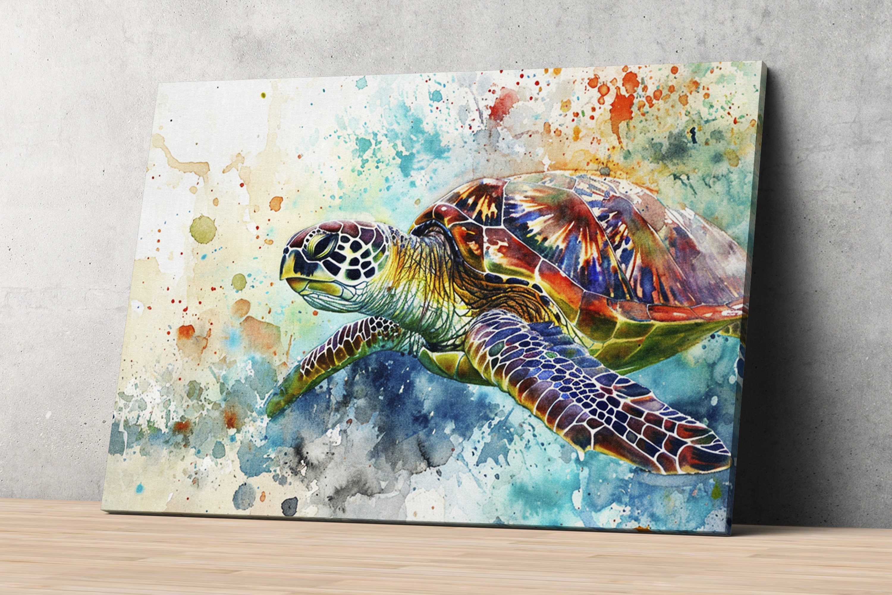 Colorful Sea Turtle Aquatic Beauty: Watercolor Giclee Print on Canvas ...