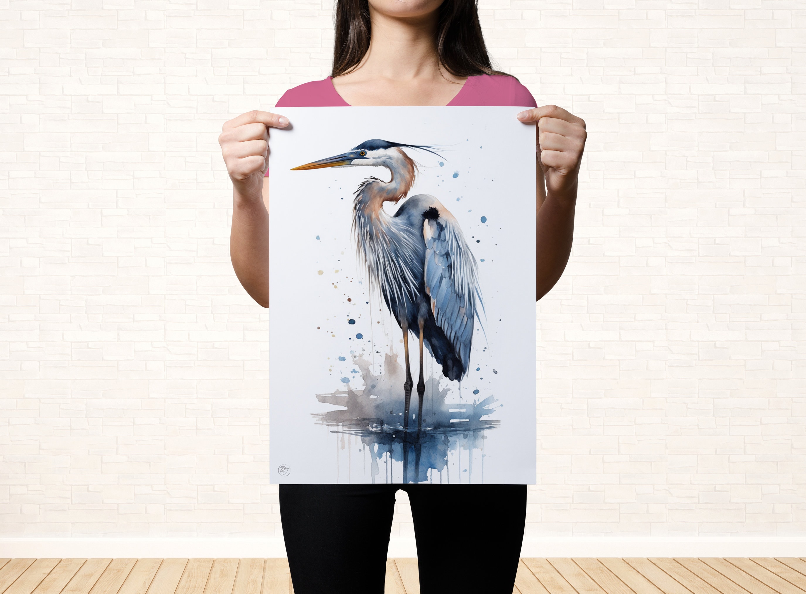 Tranquil Guardian: Blue Heron Watercolor Wall Art, Giclee Print on ...