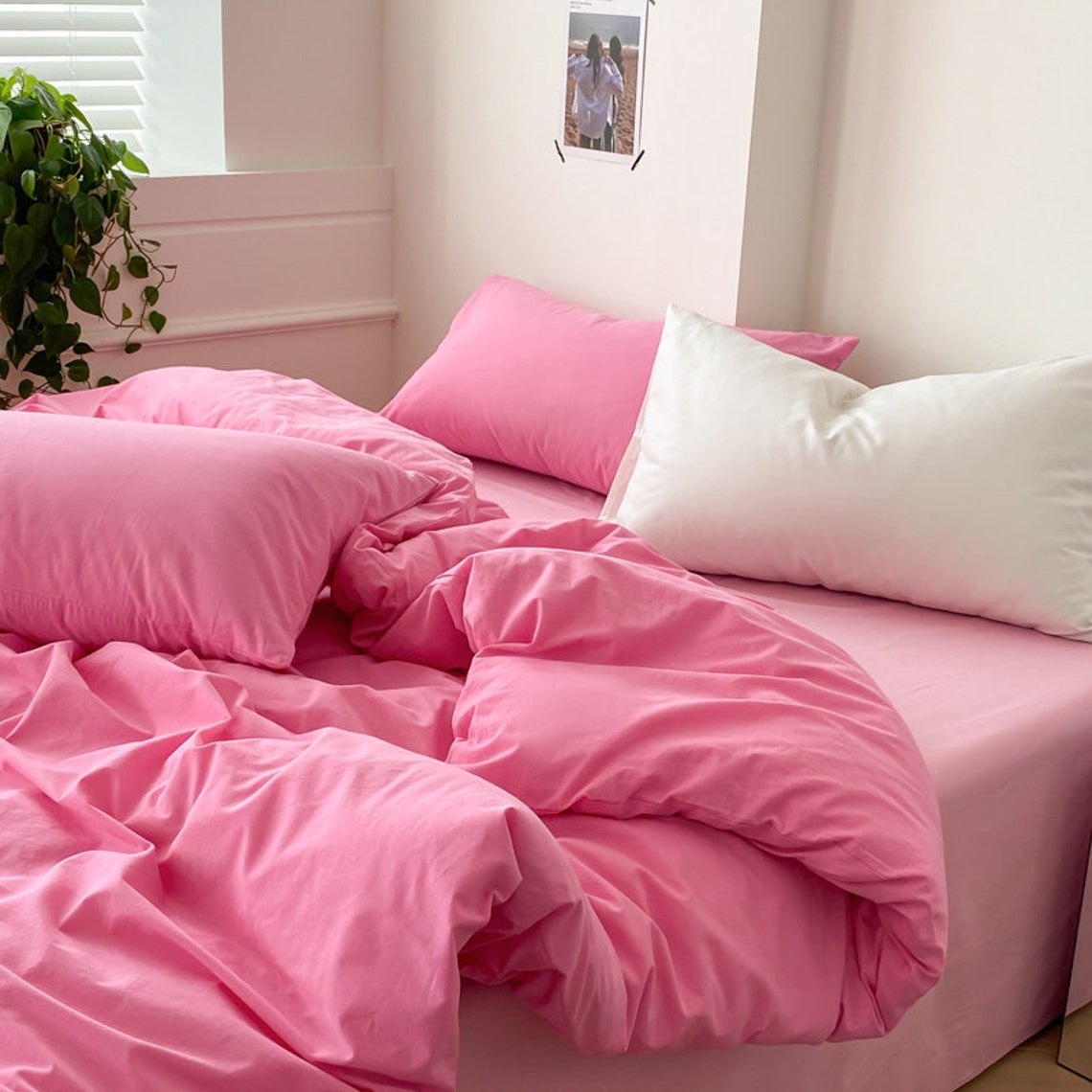 Pink Duvet Cover 100 Cotton Solid Color Duvet Cover Hot Pink Etsy
