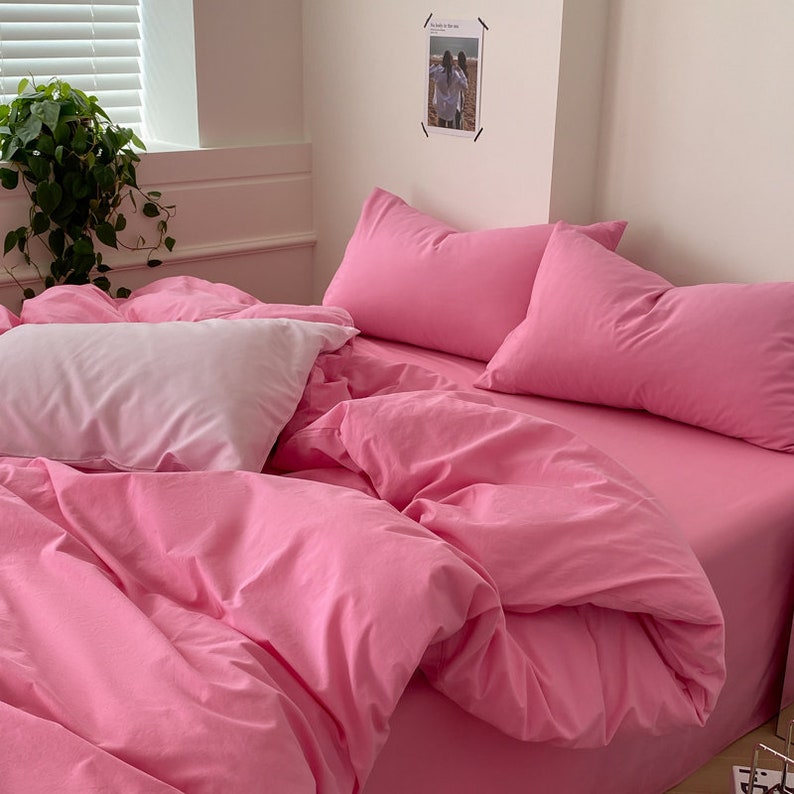 Pink Duvet Cover 100 Cotton Solid Color Duvet Cover Hot Pink Etsy