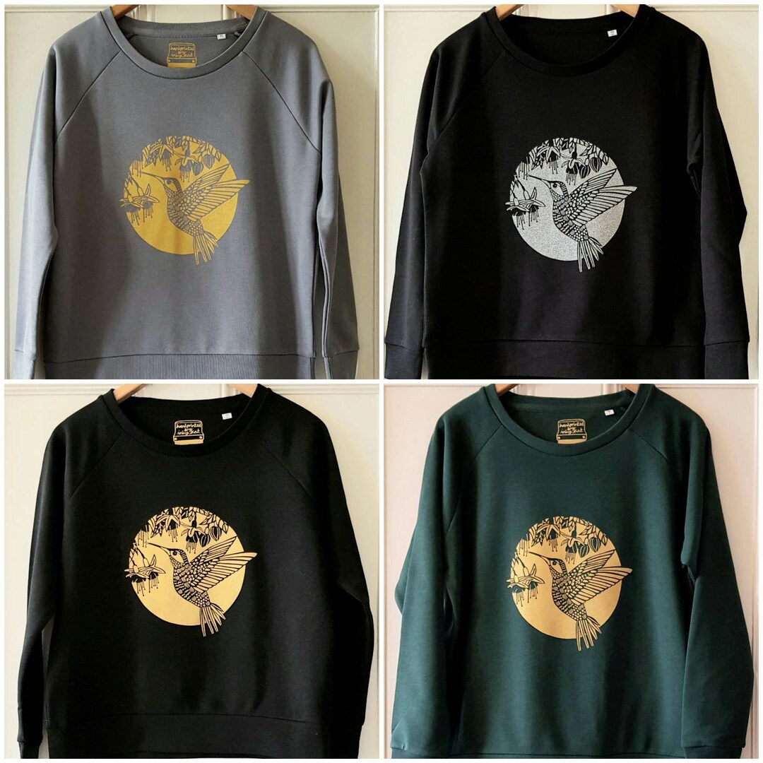 Hummingbird & Fuchsia Print Sweatshirt, Women's Organic Cotton ...