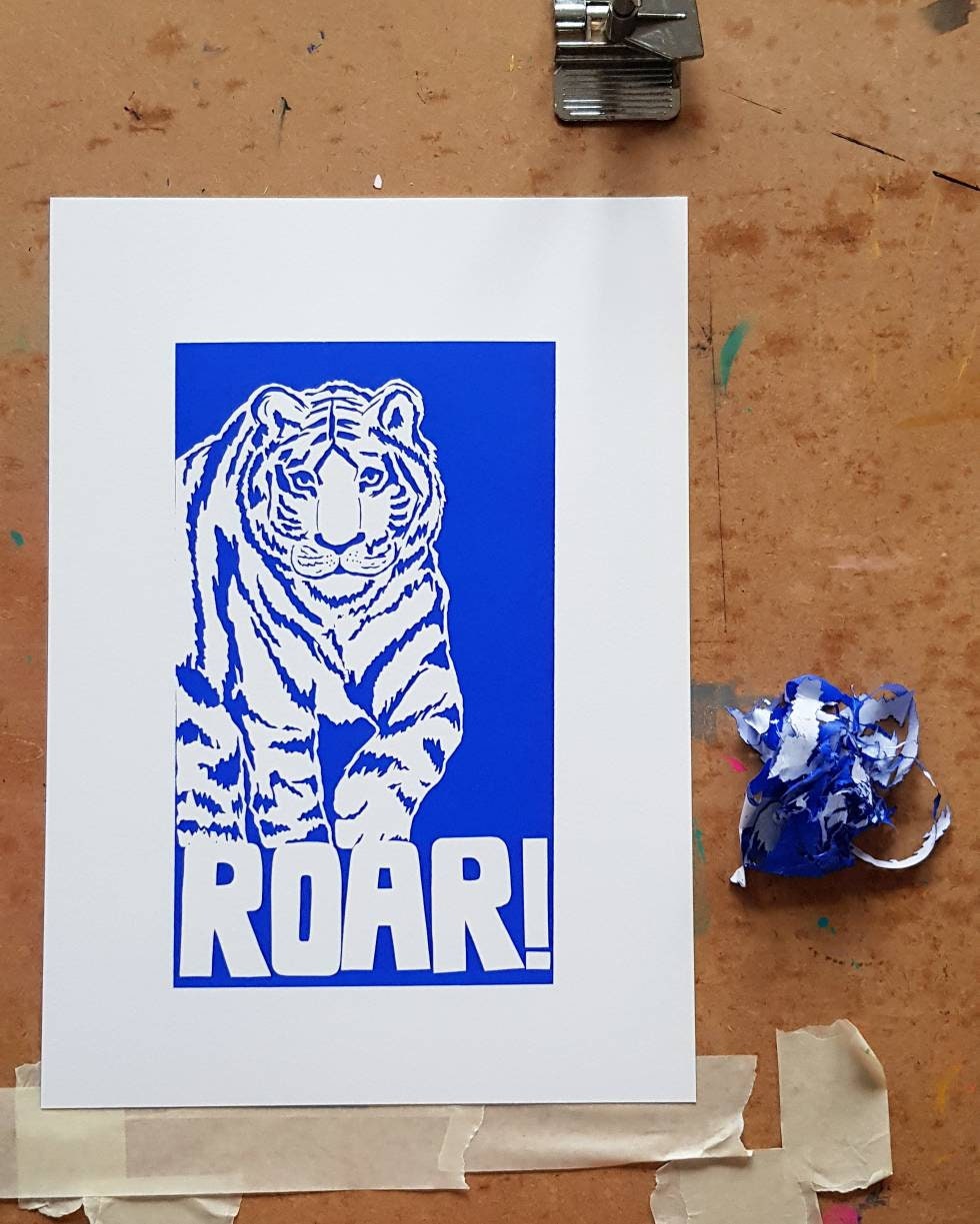 Tiger Screenprint Screenprinted Tiger From a Handmade - Etsy