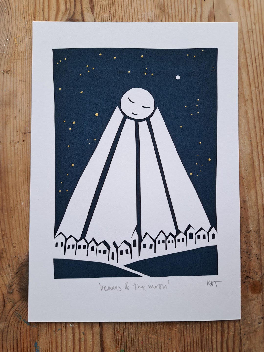 Venus and the Moon Screenprint - Night Sky Print - Starry Night Print ...