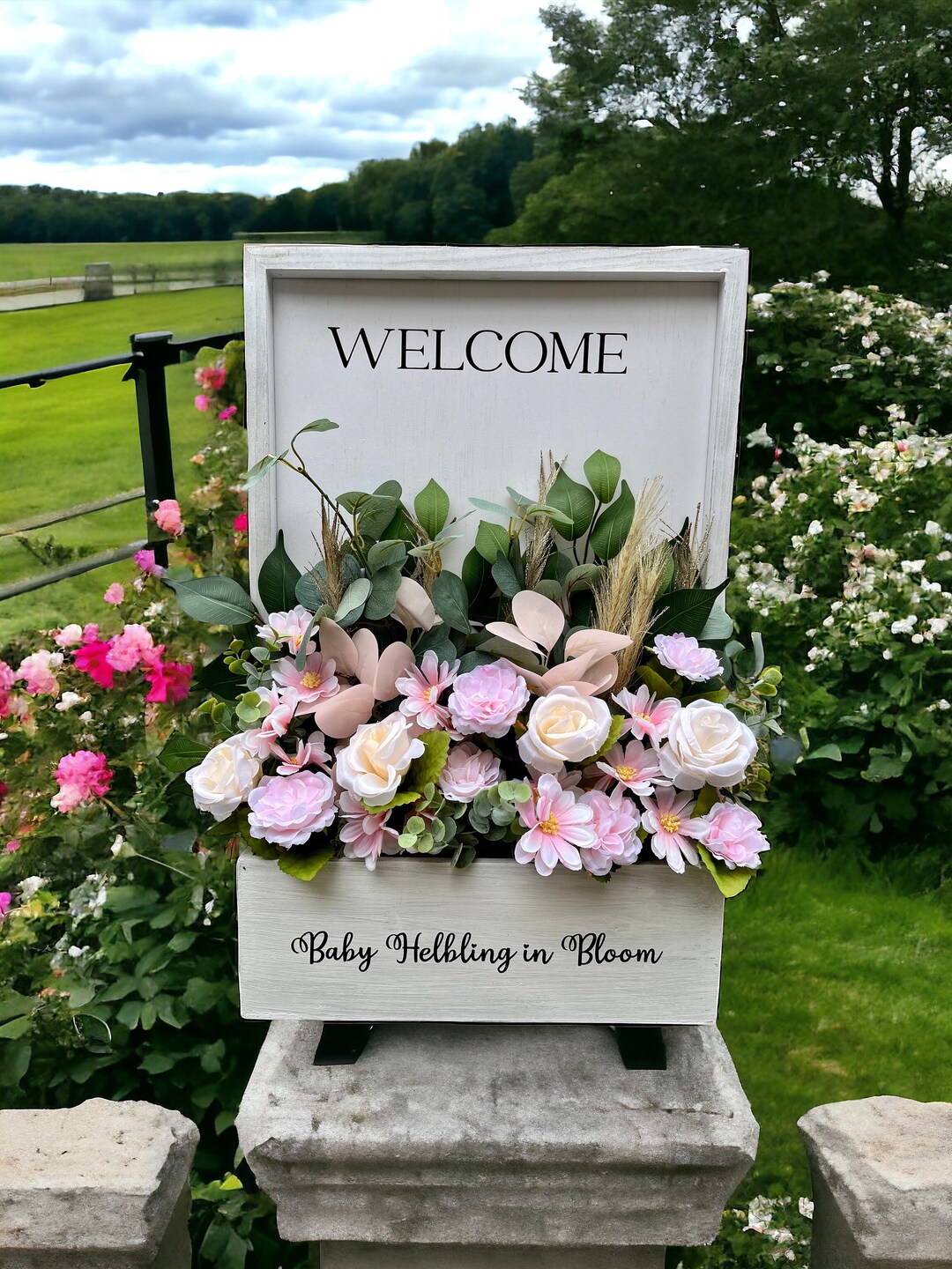 Flower Box Welcome Sign, Welcome Sign With Flower Box, Floral Box ...