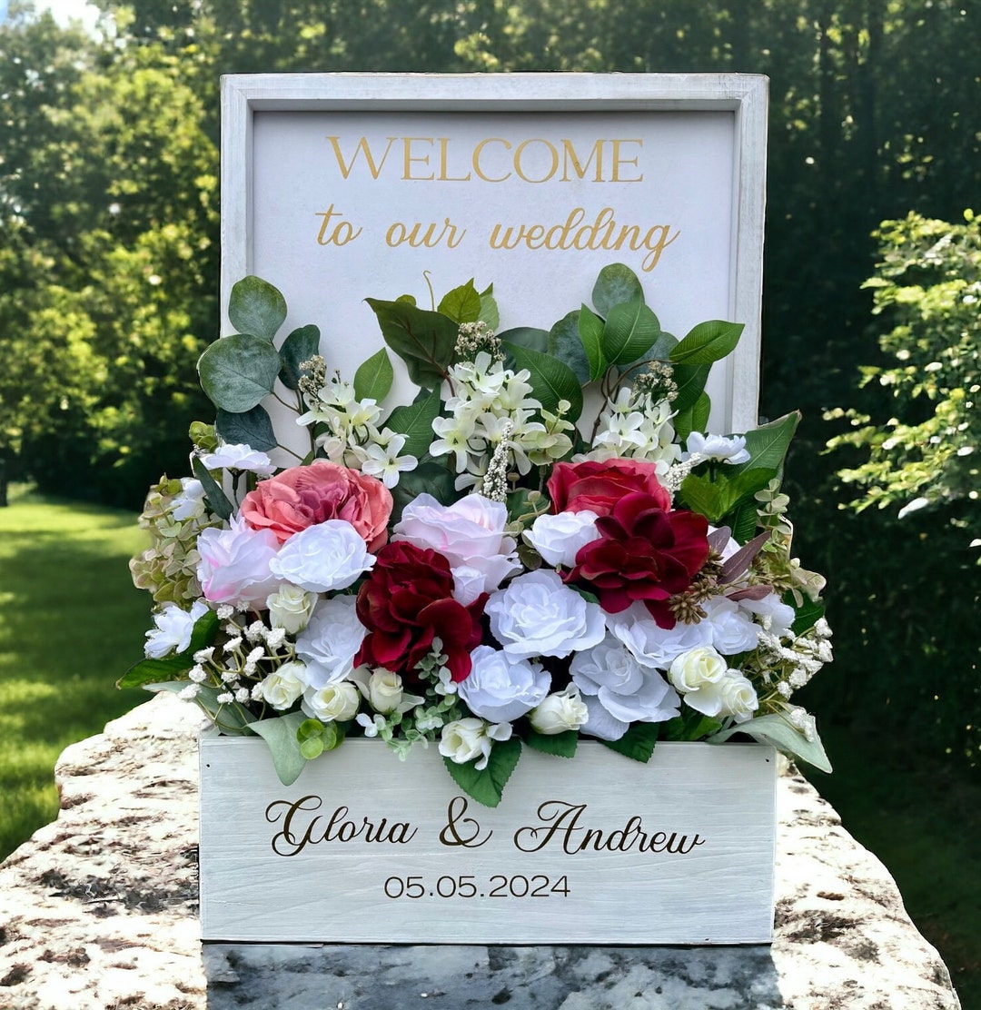Floral Box Welcome Sign, Flower Box Welcome Sign, Welcome Wedding ...