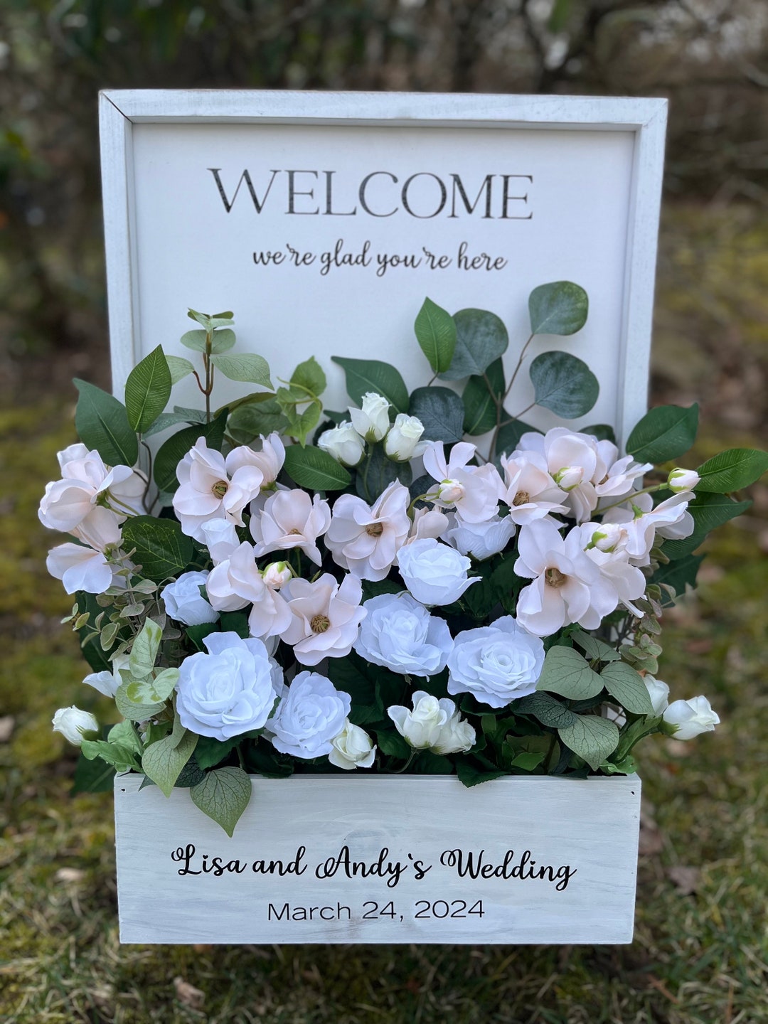 Flower Box Welcome Sign, Welcome Sign Wedding Flower Box, Floral Box ...