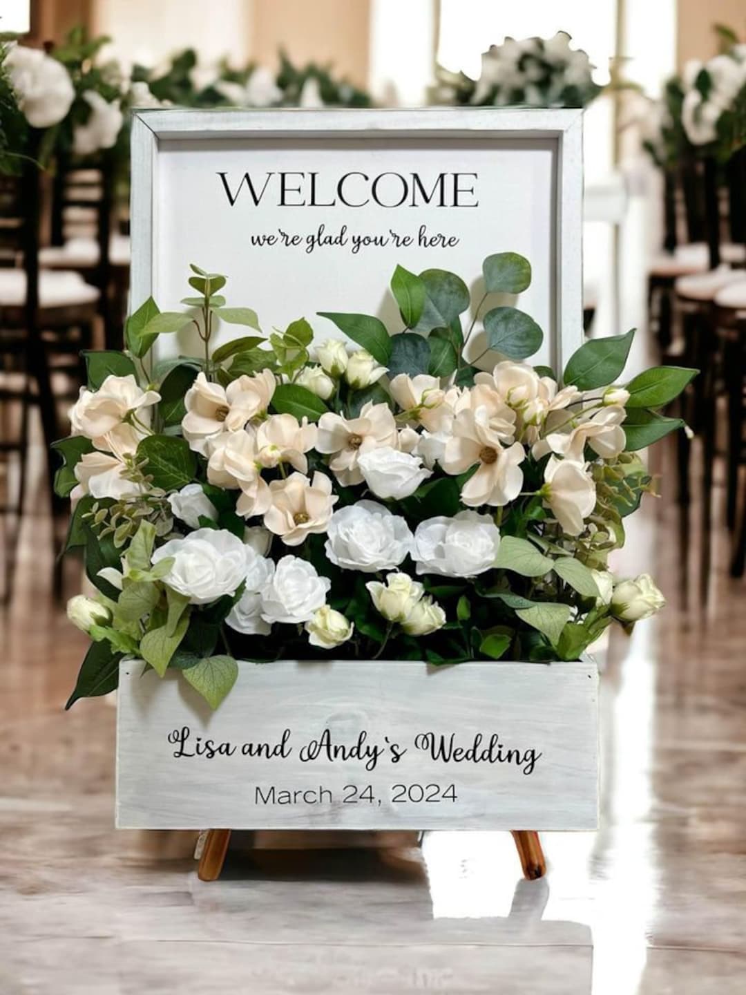 Flower Box Welcome Sign, Bridal Shower Flower Box, Floral Box Welcome ...