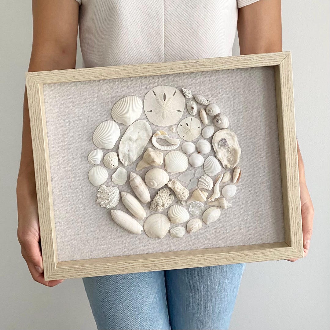 White Shell Mosaic Shadow Box Art With Glass Enclosure - Etsy