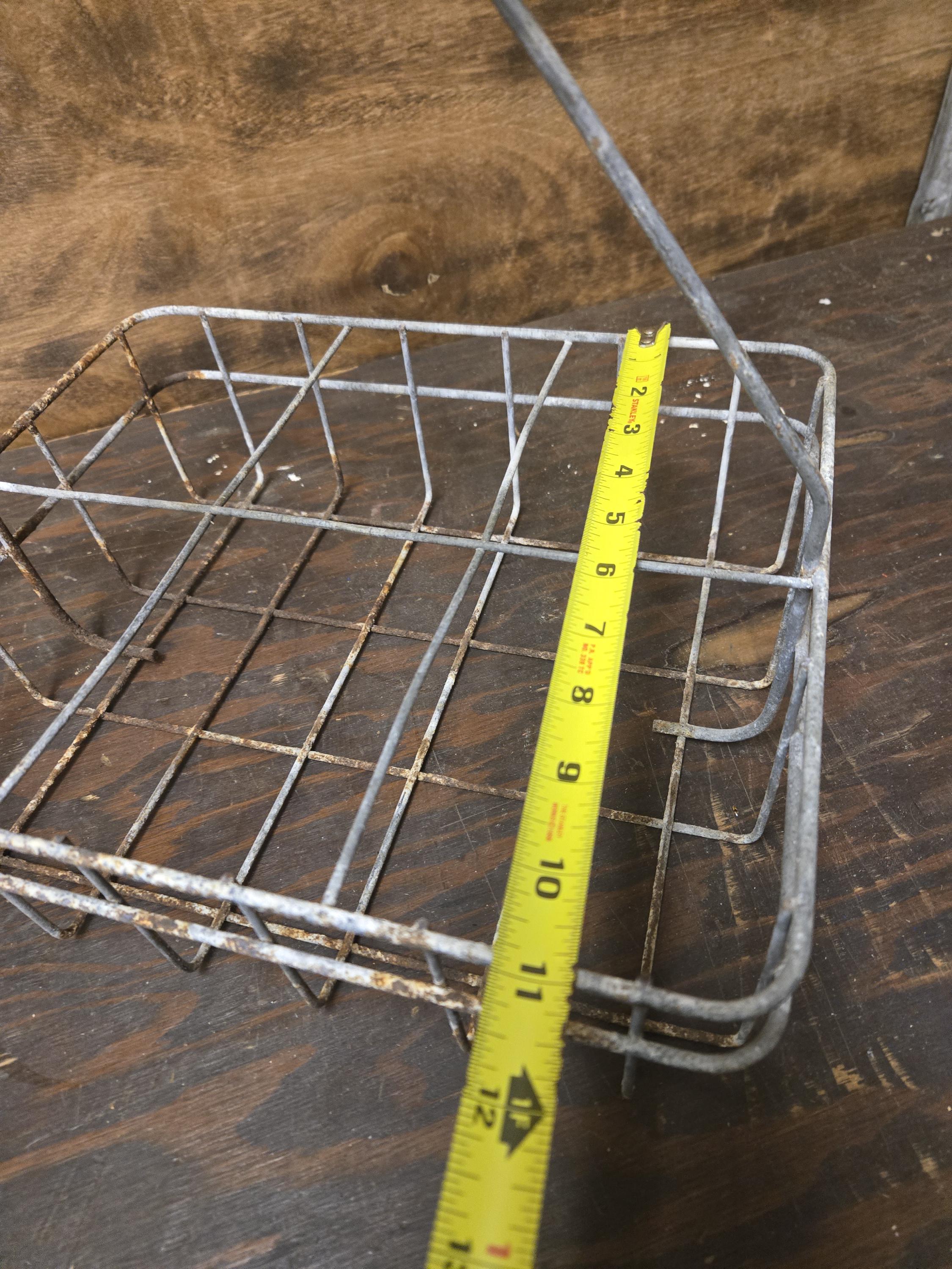 Vintage Metal Glass Milk Bottle Basket Carrier With Wooden Handle With ...