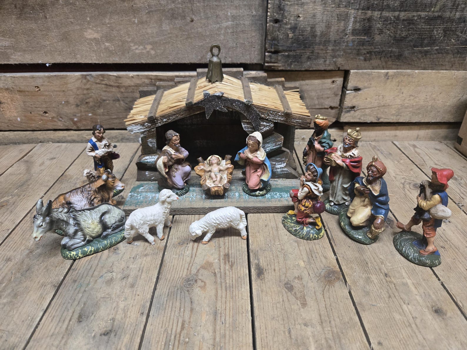 Vintage Lefton Nativity Set 13 Resin Figures Made in Italy Wooden ...