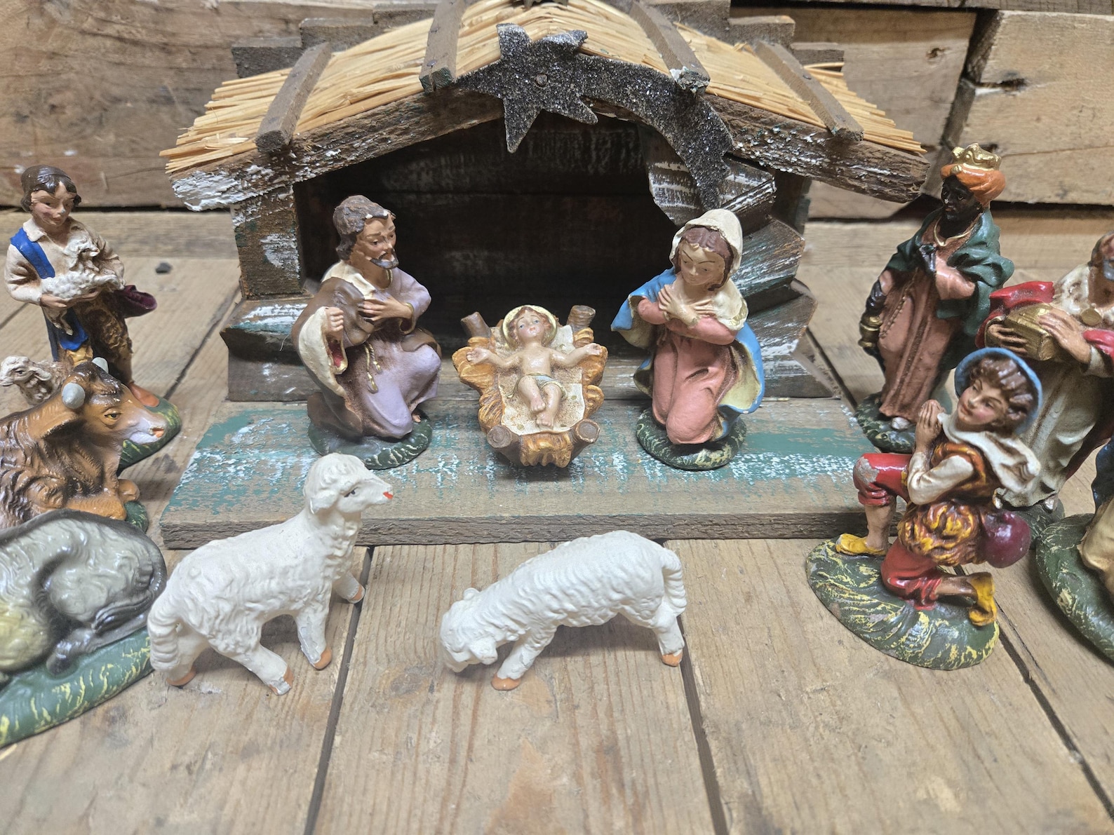 Vintage Lefton Nativity Set 13 Resin Figures Made in Italy Wooden ...