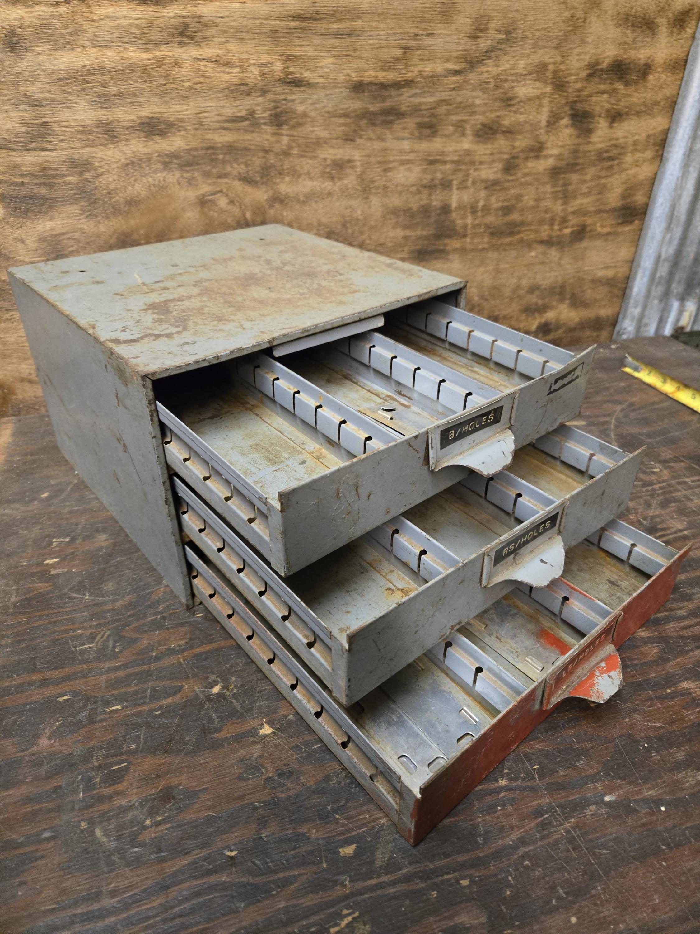 Vintage 3 Drawer Metal Small Parts Tool Cabinet Gray Storage W ...