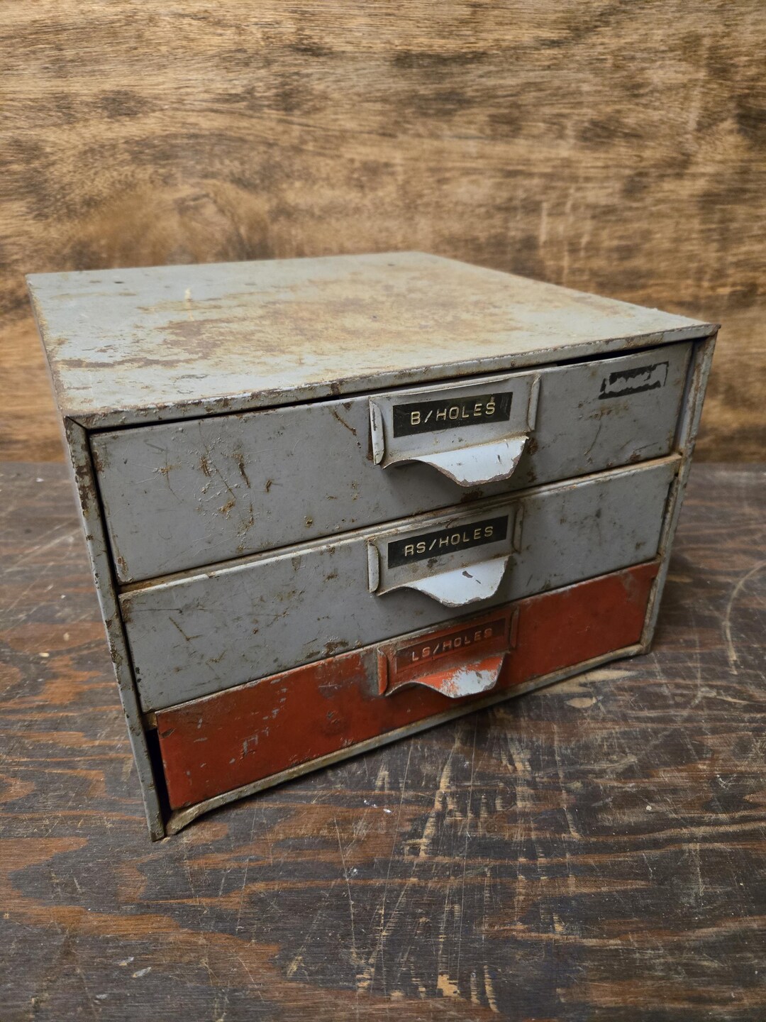 Vintage 3 Drawer Metal Small Parts Tool Cabinet Gray Storage W ...
