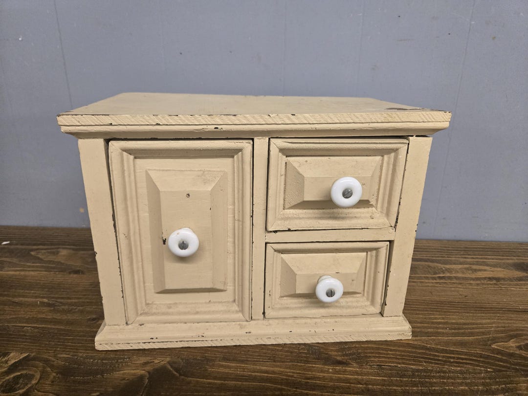 Vintage Primitive Wooden 3 Drawer Table Top Kitchen Counter Organizer ...