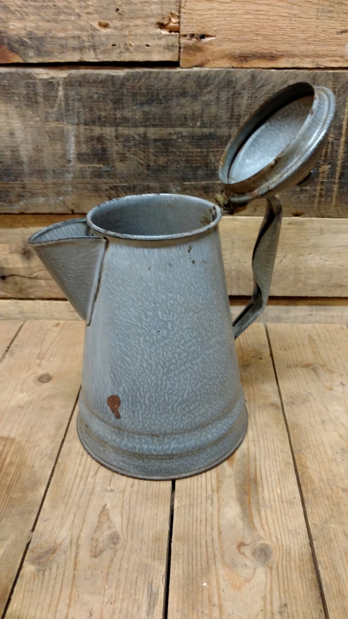 Primitive Graniteware Enamel Coffee Pot Gray - Etsy