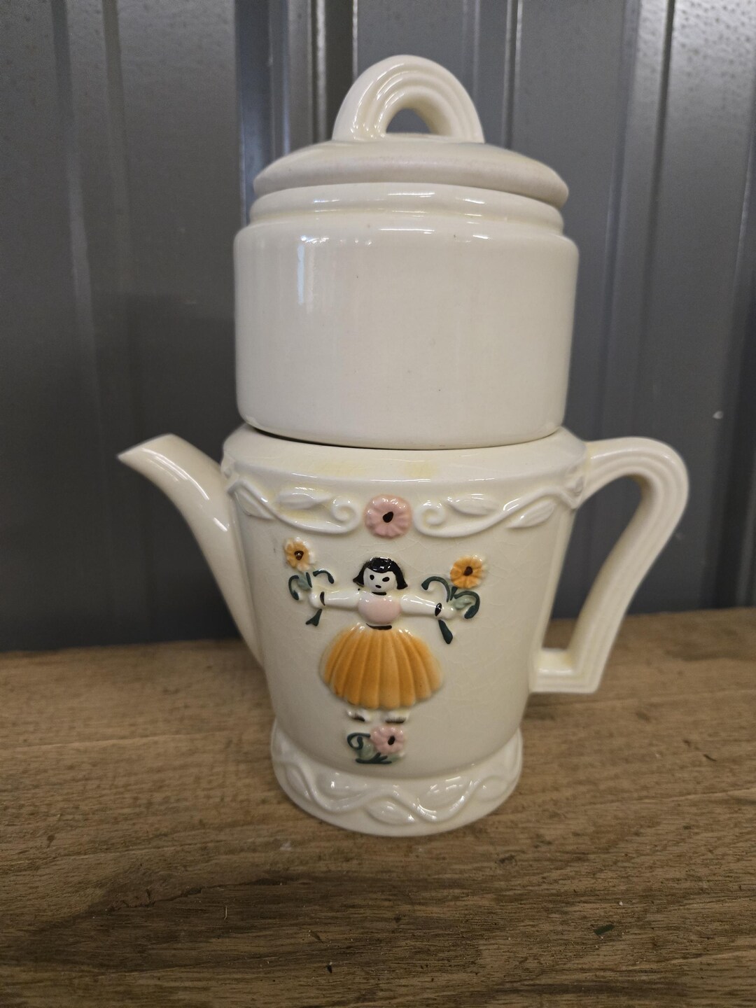 Vintage 1940's Porcelier Vitreous 4 Piece Coffee Tea Pot With Painted ...