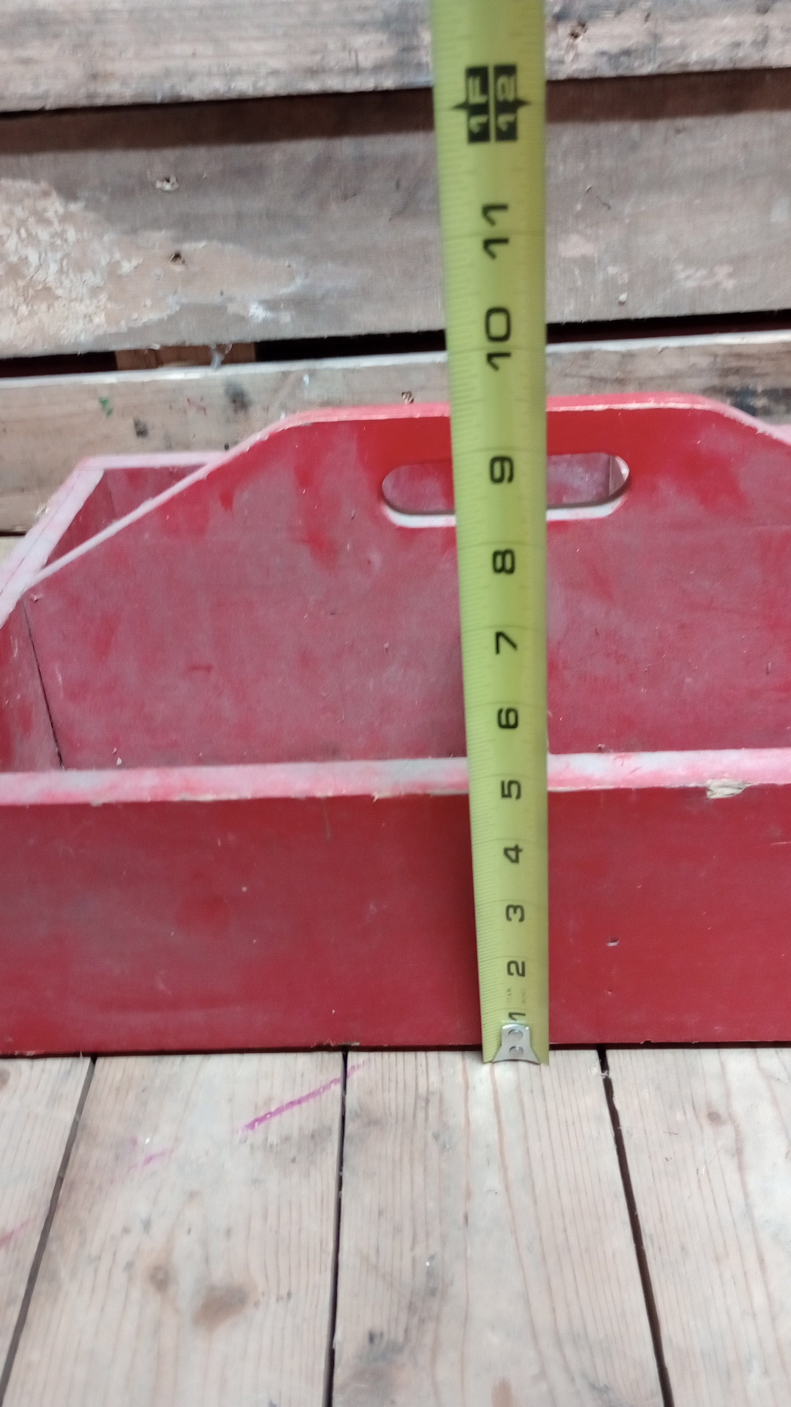 Antique Primitive Wooden Divided Tool Nail Box Tote Carrier Barn Red ...