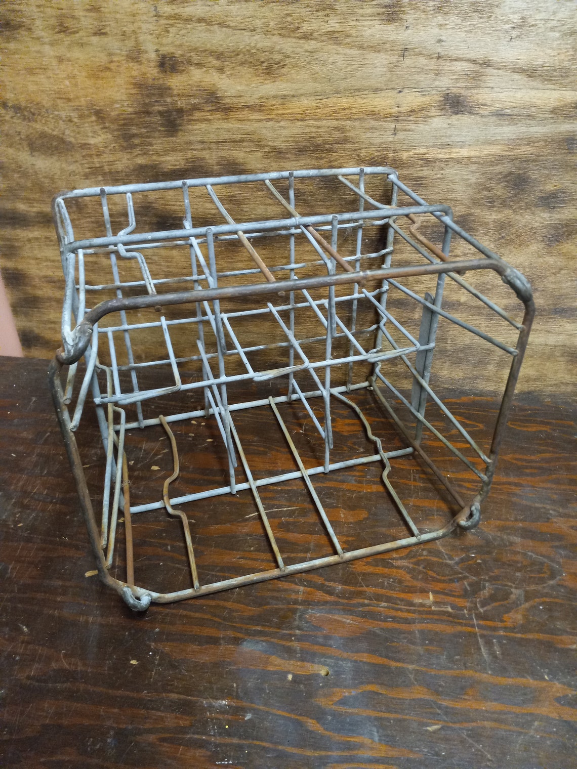 Vintage Steel Metal Dairy Milk Crate Slotted - 6 Glass Milk Jug Holders ...