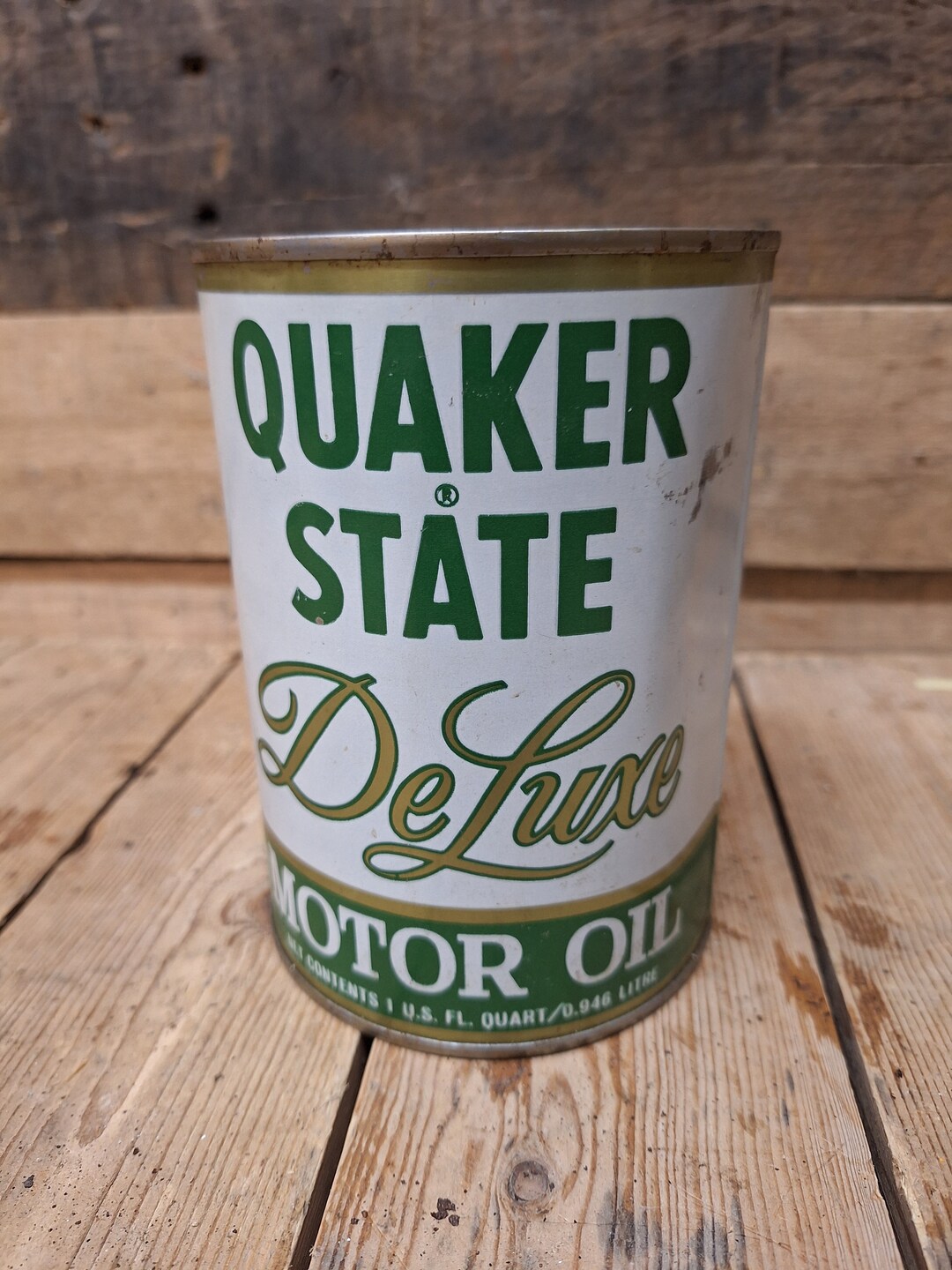 Vintage Quaker State Deluxe Motor Oil Can 1 Quart Full Gas Memorabilia ...