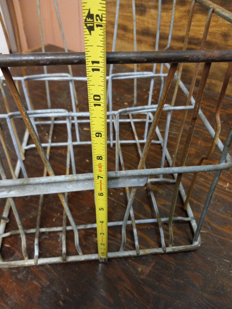 Vintage Steel Metal Dairy Milk Crate Slotted - 6 Glass Milk Jug Holders ...