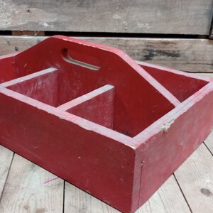Antique Primitive Wooden Divided Tool Nail Box Tote Carrier Barn Red ...