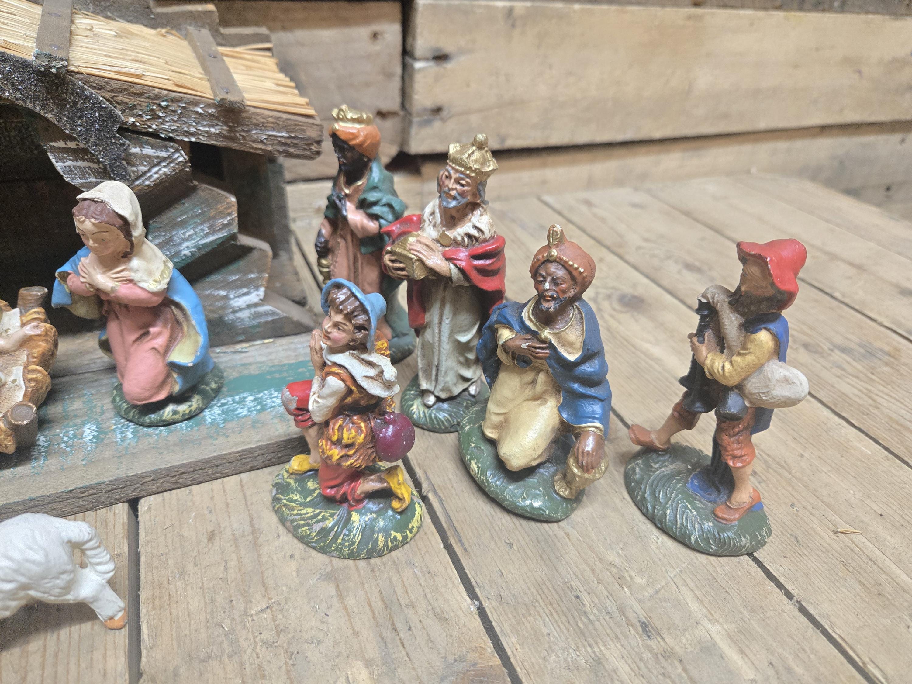 Vintage Lefton Nativity Set 13 Resin Figures Made in Italy Wooden ...